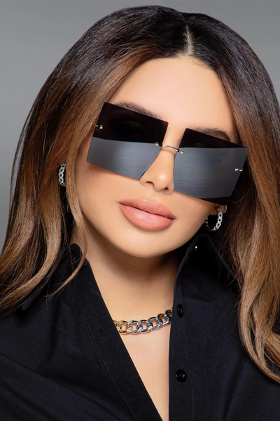 ADELE RIMLESS SQUARE SUNGLASSES BLACK – Mateeno